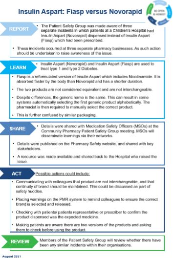 Insulin Fiasp versus Novorapid – Community Pharmacy Patient Safety Group