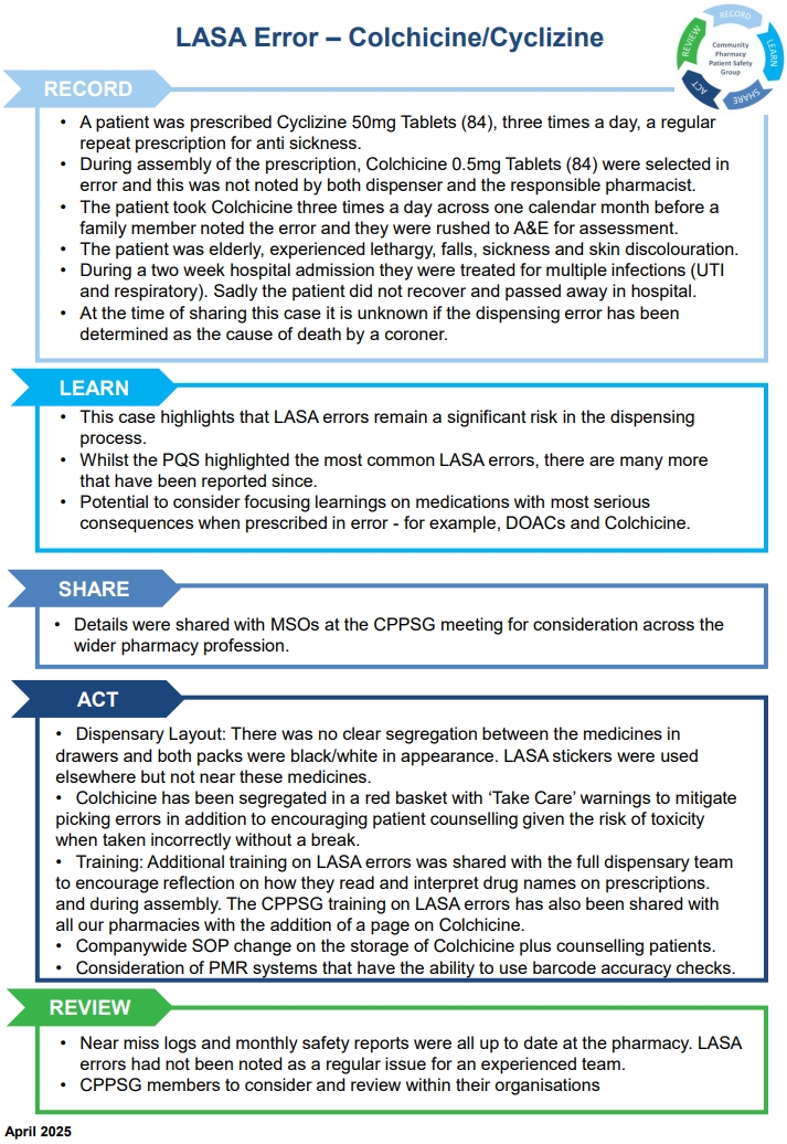 LASA error: colchicine and cyclizine – Community Pharmacy Patient ...
